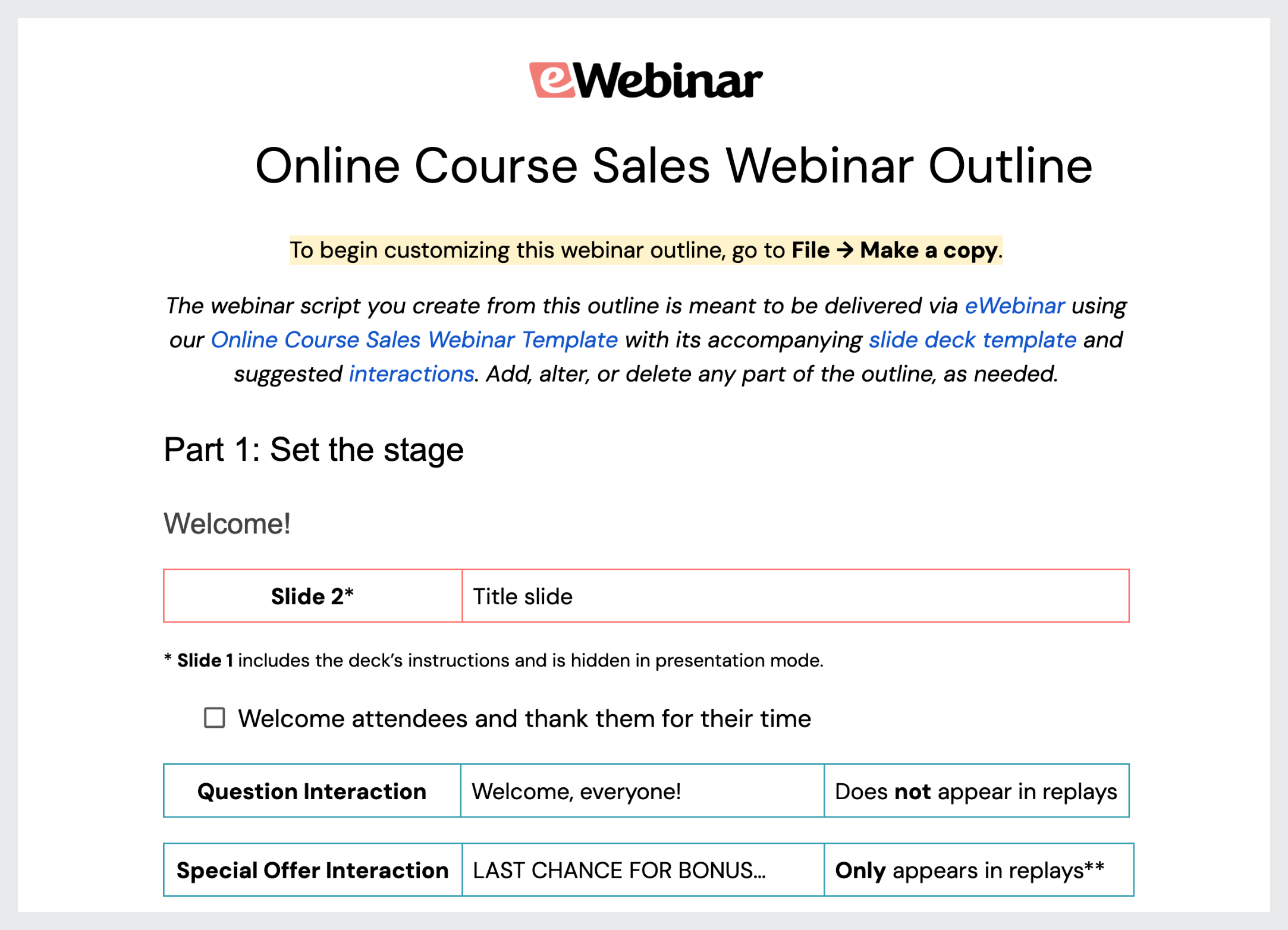 Online Course Sales Webinar Template